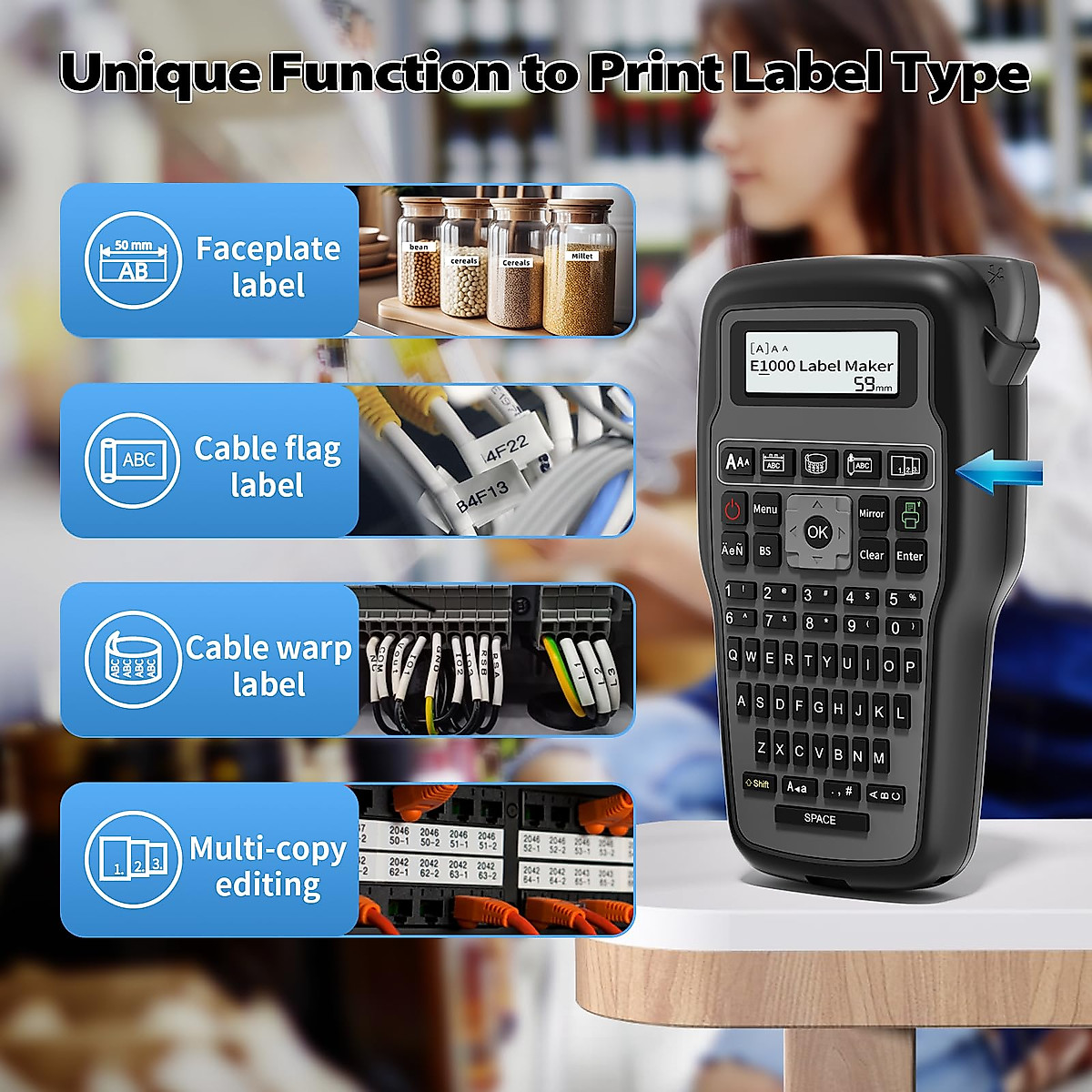 Handheld Label Maker Machine with Keyboard - E1000 Pro Portable Label Maker, Label Makers with ...