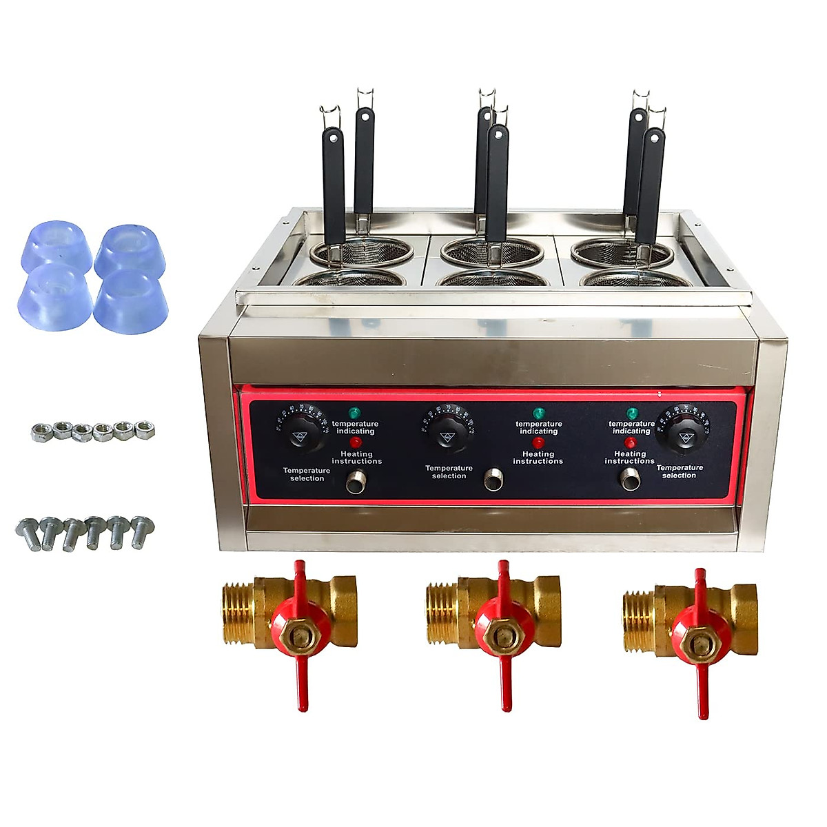 PreAsion 220V Commercial Pasta Cooker 6 Holes Noodle Cooking Machine Pasta Makers Boiler Cooker Machine Noodles Table with 6 Basket Stainless Steel Blade Noodle Dumpling Maker with Noodle Filter