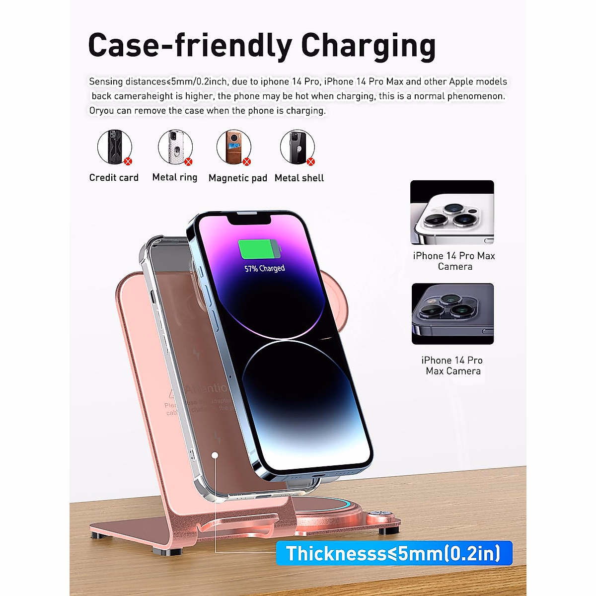 Malfsaier 3 in 1 Charging Station Pink,Aluminum Alloy Multiple Fast Wireless Charger Stand for iPhone 15/14/13/12/11/Pro/Max/XS/XR/X/8/Plus, for Apple Watch 7/6/5/4/3/2/SE, for AirPods 3/2/Pro