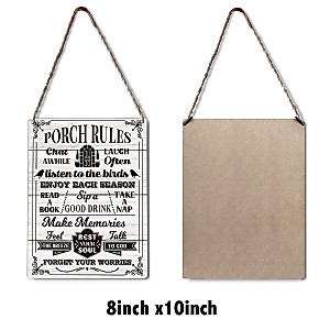 Farmhouse Porch Wooden Sign Wall Decor Rustic Porch Rules Chat Awhile Laugh Often Wood Plaque Hanging Sign Decoration for Home Door 8"x10"
