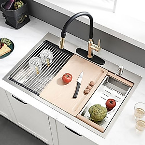 33 Inch Drop In Kitchen Sink Stainless Steel- Abironl 33"x22" Top Mount Kitchen Sink Workstation Ledge 16 Gauge Stainless Steel Kitchen Sink Single Bowl Kitchen Sink with Accessories