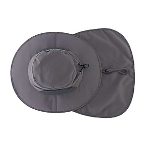Home Prefer Mens UPF50+ Sun Hat Large Brim Fishing Hat with Neck Flap Summer Beach UV Protection Hat Dark Grey