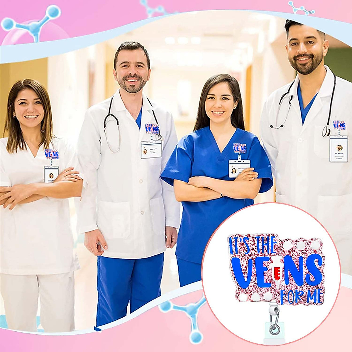 ANDGING Funny Phlebotomy Badge Reel Holder Retractable Badge Clips It's The Veins for Me Cute Phlebotomist Nursing Badge Reels Retractable for Nurses Medical ID Card Badge Holder Office Accessories