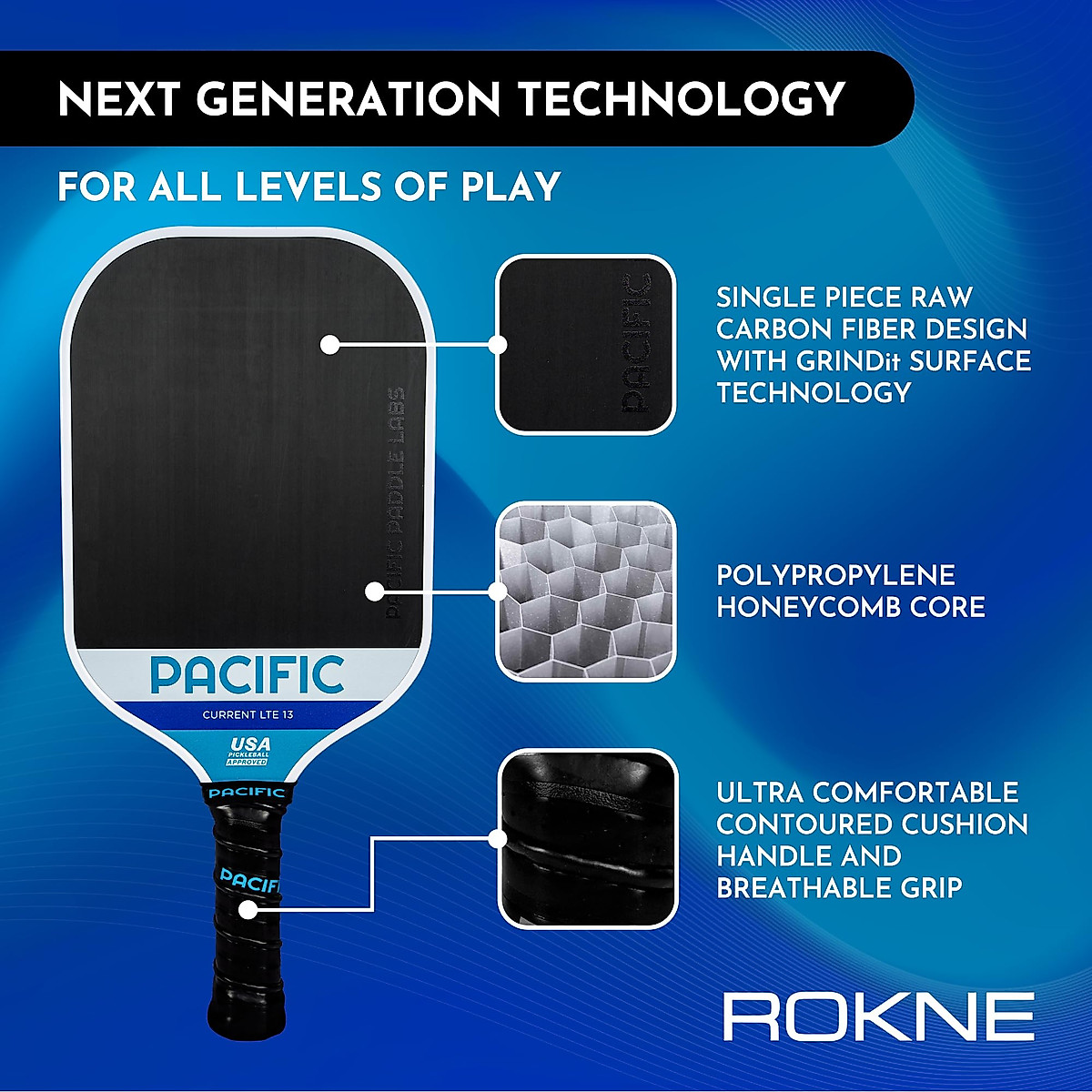 PACIFIC PADDLE LABS Current Carbon Fiber Pickleball Paddle | USAPA Approved Pickleball Paddles | Pro Grit Texture, Max Spin & Comfort | Pickle Ball Paddles Include Pickleball Paddle Cover | 16MM