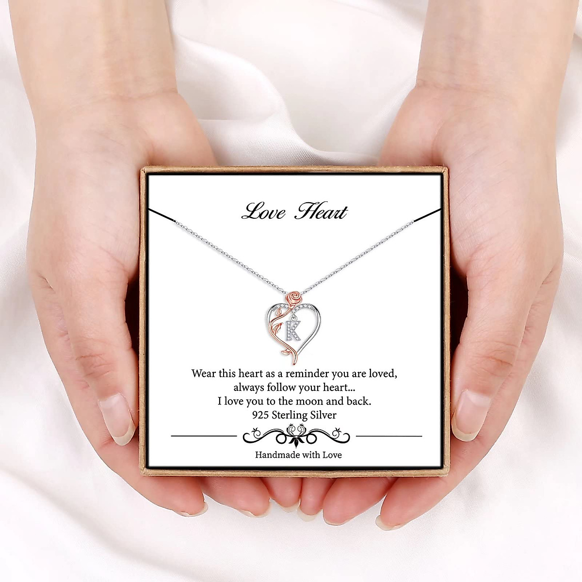 Iefil Necklaces Gifts for Women Her - 925 Sterling Silver Rose Heart Initial K Letter Pendant Necklace Christmas Mothers Day Valentines Jewelry Gifts for Her Mom Wife Girlfriend Anniversary Birthday