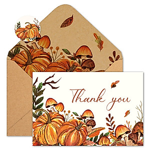 Whaline 24 Pack Fall Thank You Cards Autumn Mushroom Pumpkin Leaves Greeting Cards with Envelopes Stickers Vintage Blank Note Cards for Thanksgiving Harvest, 4 x 6 Inch