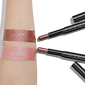 FOCALLURE 2 Pcs Shimmer Cream Eyeshadow Stick,Brightener Eyeshadow Pencil Crayon,Highlighter Eye Shadow Stick Sets with Crease-proof Formula,Long Lasting Waterproof Eye Shadow Make Up,Silky Peach