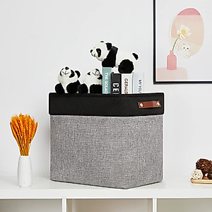 Ecegeva 17 Inch & 15 Inch Storage Canvas Basket for organizing Closet|Fabric Storage Baskets for organizing for Toys, Towels, Laundry, Nursery, Collapsible Clothes Fabric basket Empty With Handles(Bl