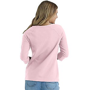 Hanes Women's Stretch Cotton Raglan Sleeve Tee, Paleo Pink, Large