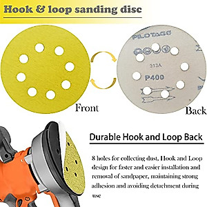 Sackorange 100 Pcs 5-Inch 8-Hole 400 Grits Dustless Hook-and-Loop Sanding Disc Sander Round Sandpaper for Woodworking or Automotive (400 Grits,Pack of 100)