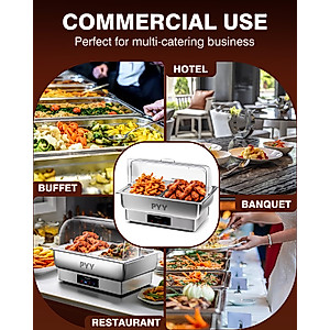PYY Electric Chafing Dish, Roll Top Chafing Dish Buffet Set,Chaffing Server Set Chafer for Catering,Buffets (Half Size with Lid)
