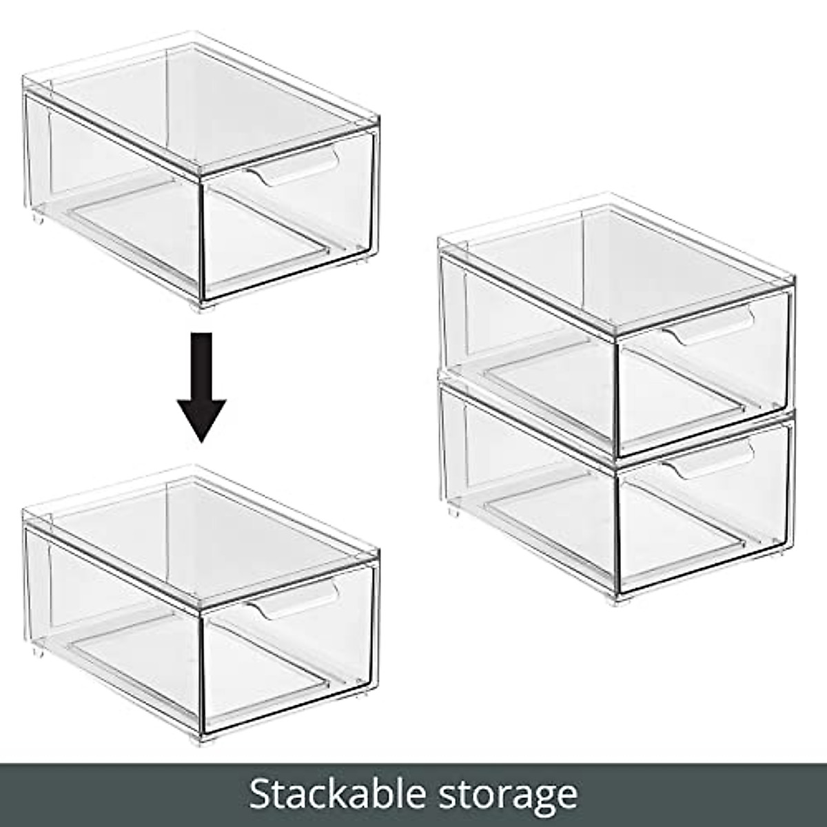 mDesign Stackable Storage Containers Box with 2 Pull-Out Drawers - Stacking Plastic Drawer Bins for Closet Organization, Linen, Coat, Bedroom or Entryway Closets - Lumiere Collection - 2 Pack - Clear