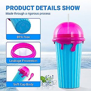 Double Layers Slushie Cup, DIY Homemade Squeeze Icy Cup, LEEVOT Frozen Magic Squeeze Slushy Maker Cup Turn Anything Into A Slushy