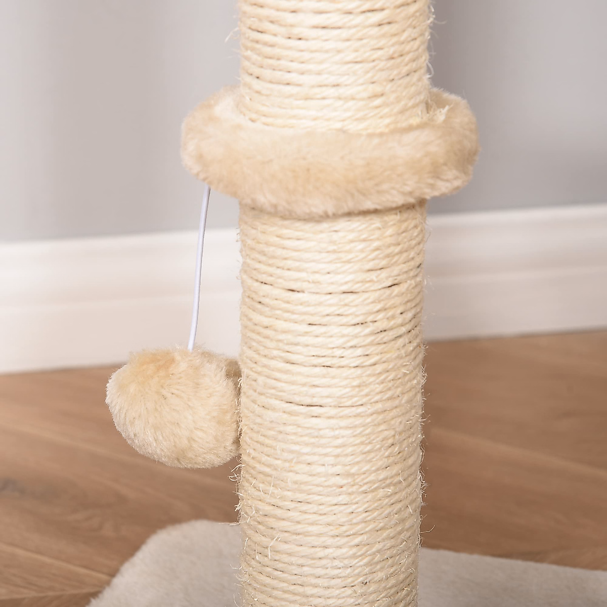 PawHut Cat Tree with Sisal Scratching Post Condo and Hanging Rope 39" H, Beige