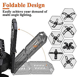 2 Pack Garage Light ,150W Deformable LED Garage Light ,8 Adjustable Panels Commercial Bay Lighting,E26/E27 Base Shop Lights ,Garage Light Bulb, LED Lights for Garage Organization, Basement,Warehouse