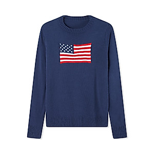 Y2k Vintage Sweater Long Sleeve Crew Neck Loose Knit Pullover American Flag Sweatshirt Preppy Striped Sweater