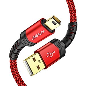 Mini USB Cable[2-Pack 3.3ft+6.6ft], JSAUX USB 2.0 Type A to Mini B Fast Charging Braided Cord Compatible with Blue Yeti Microphone Garmin Nuvi GPS 50 55 Ti-84 Plus CE Canon Rebel t7 Camera Gopro Red