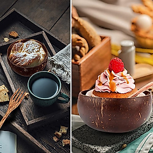 SUYOOULIN Coconut Bowls, Spoon and Fork Sets, Perfect for Smoothie Bowls, Acai Bowls, Buddha Bowls. Wooden Bowl Set Made From Coconut Shells, Dessert Bowls for Family, 6 Sets