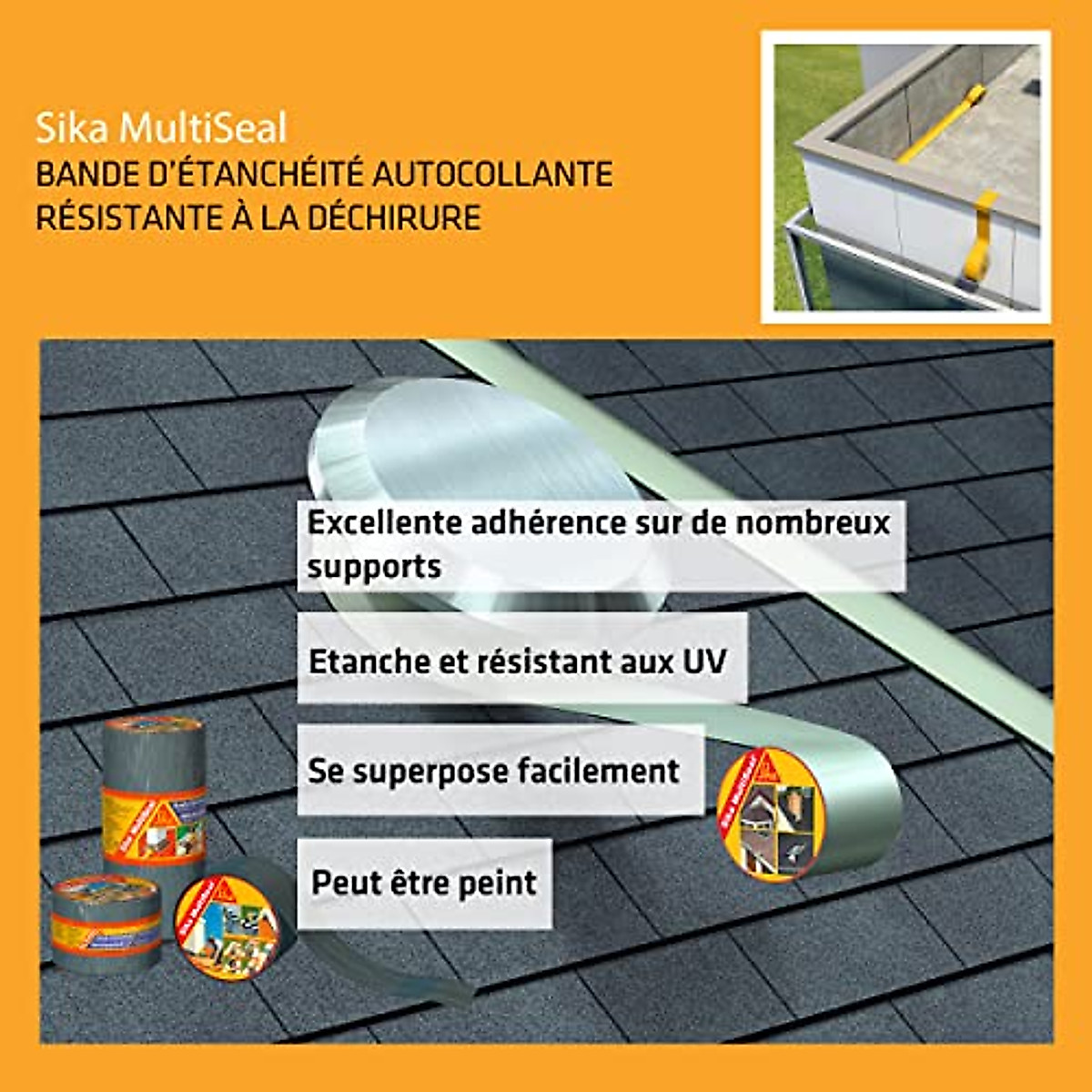 Sika Multiseal, Tear-resistant self-adhesive sealing strip, 200mm x 10m, Gray