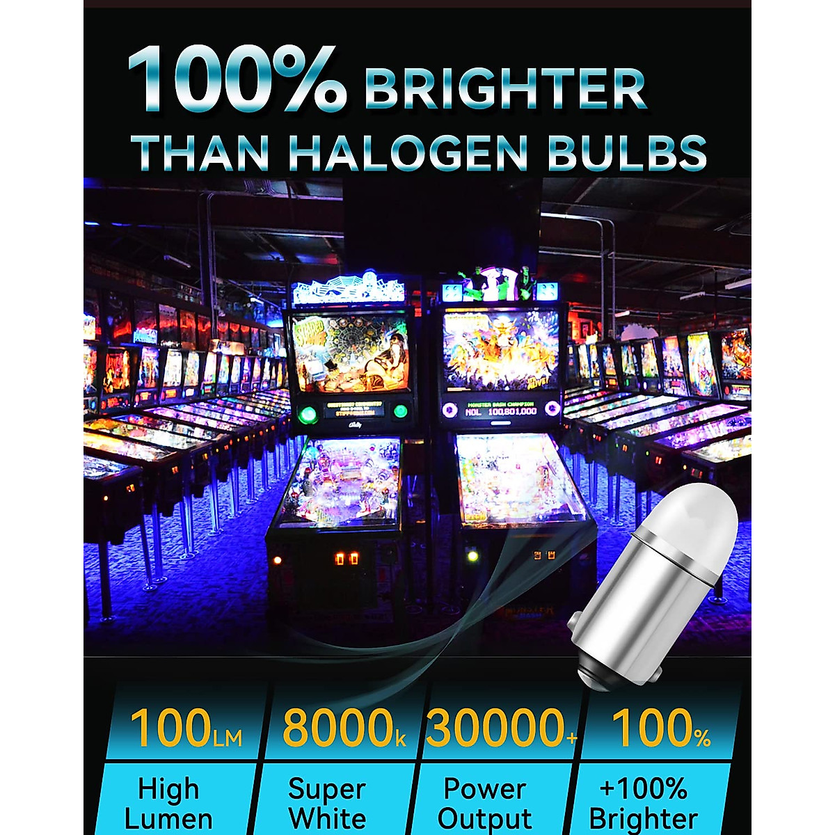 Keiurot GE44 47 756 755 Bulb for Pinball Machine Light Bulb 1893 1895 1847 Bulb BA9S DC 6.3V 6V Led Bulbs, White 10Pack