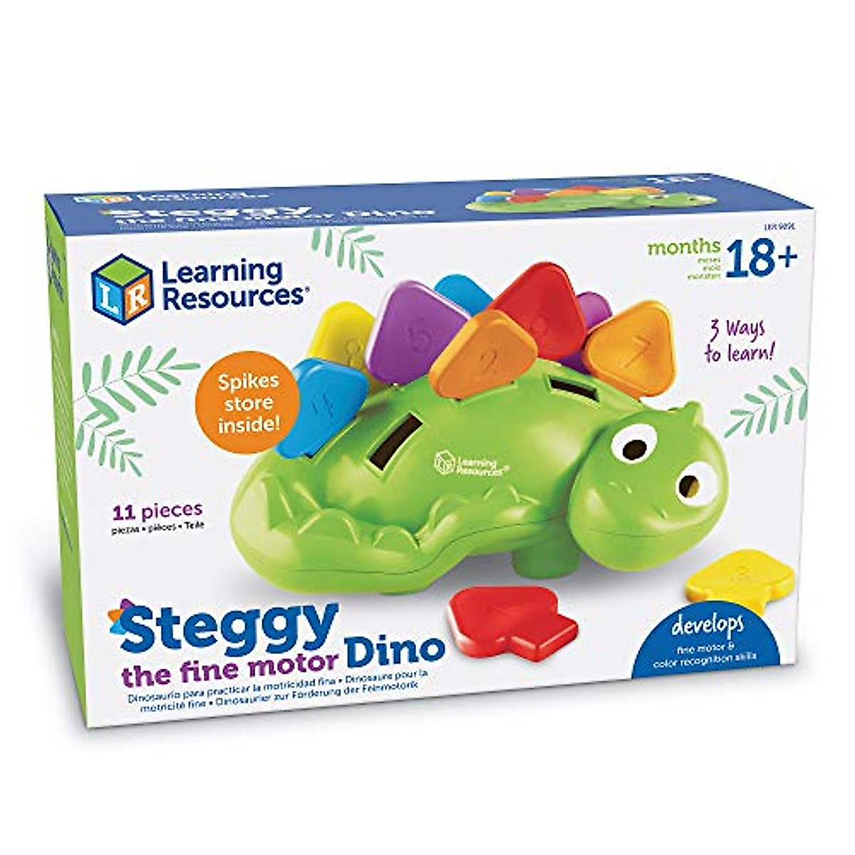 Learning Resources Steggy The Fine Motor Dino - 11 Pieces, Ages 18+ Months Toddler Learning Toys, Fine Motor and Sensory Toy, Toddler Montessori Toys, Dino Toys, Preschool Toys