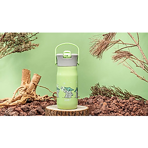 Zak Designs Harmony Star Wars The Mandalorian Kid Water Bottle for Travel or At Home, 14oz Recycled Stainless Steel is Leak-Proof When Closed and Vacuum Insulated (Baby Yoda, Grogu)