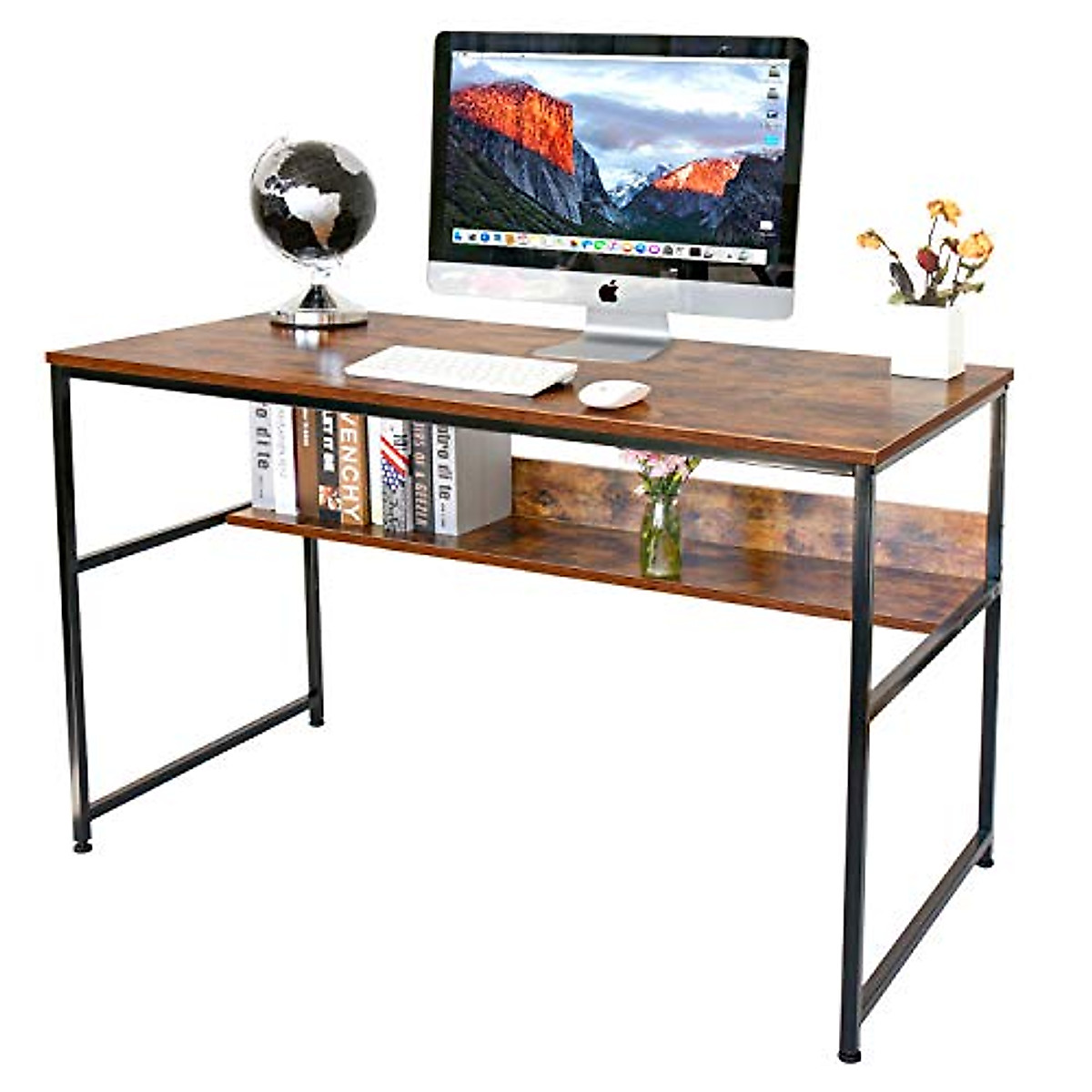 HOMEKOKO 47" Home Office Desk Computer Desk with Storage Shelf, Study Table Modern Writing Desk Industrial Desk with Metal Frame (Rustic Brown)