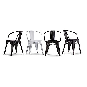 SIMPLIHOME Larkin Industrial Metal Dining Arm Chair (Set of 2) in Distressed Black, Silver, Fully Assembled, For the Dining Room