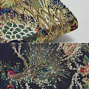 Ethnic Minority Style Double-Sided Embroidered Wallet, Special Peacock Embroidery, Long Zipper, Hand Wallet Mobile Phone Bag (Black)