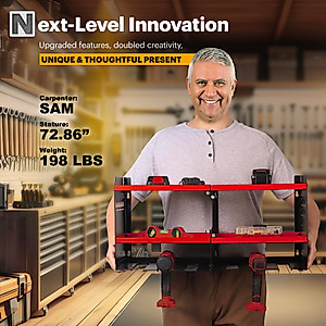 Spampur Power Tool Organizer with Charging Station, 6 Drill Holders Wall Mount, Heavy Duty Metal Premium Garage Tool Shelf, Gift for Man Cordless Tool Storage Rack with 4 Outlet Power Strip - Red