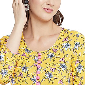 Tissu Women's Rayon Yellow & Pink Floral Printed A-Line Kurta 2136_Yellow_S