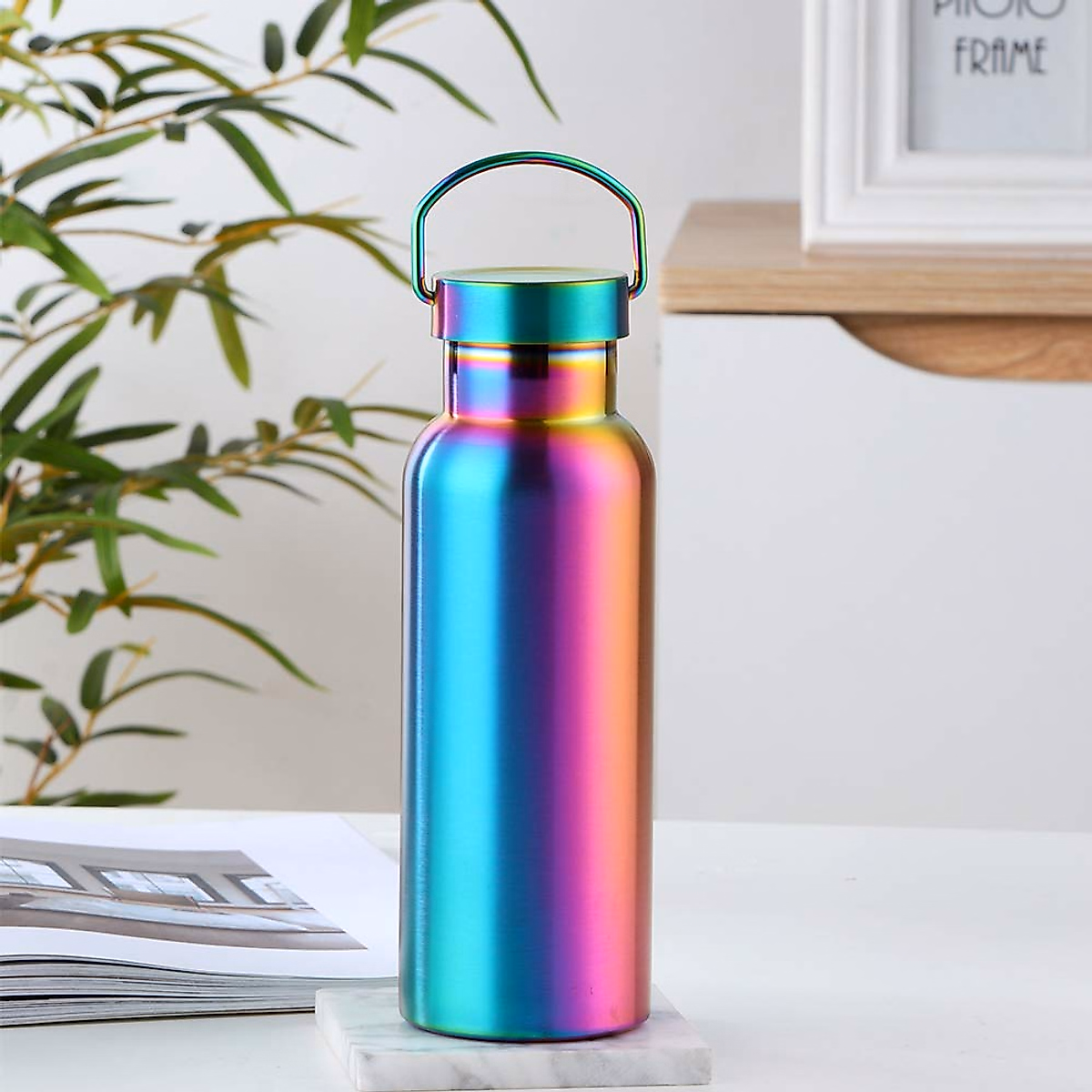 17 Oz 304 Stainless Steel Water Bottles, Double Wall Vacuum Insulated Water Bottle, Metal Sport Water Bottles for Outdoor, Rainbow