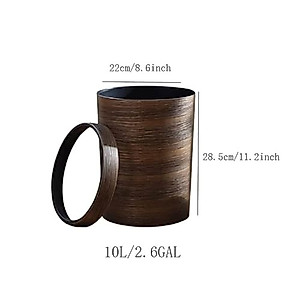 PIPONS Garbage Bin for Bathroom Retro Pressing Ring Plastic Trash Can Mimetic Wood Grain Garbage Bin for Kitchen Household Office Trash Can Wastebasket (Color : 10l/2.5gal)