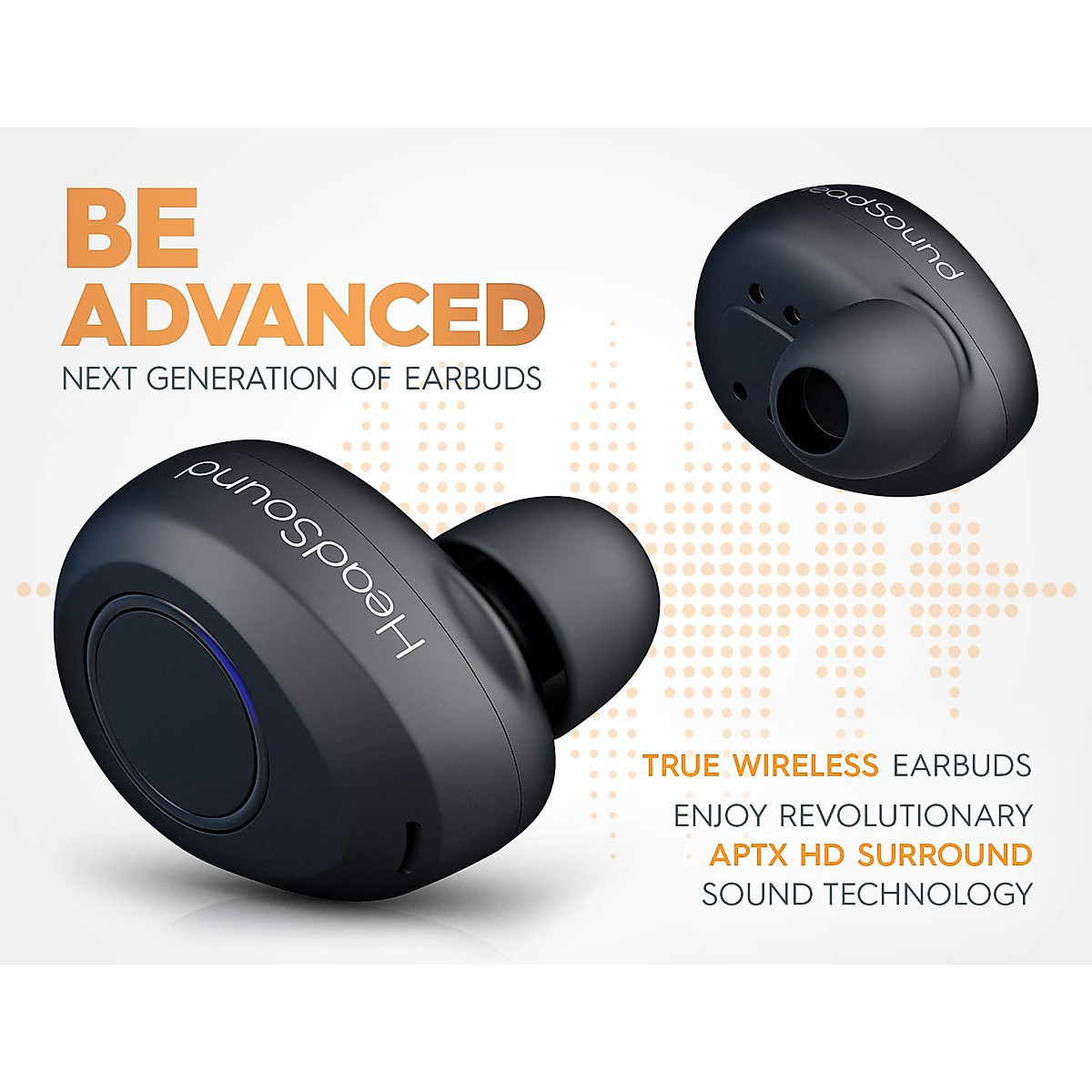 HeadSound X5 True Wireless Earbuds Headphones, CVC 8.0 Noise Reduction, Bluetooth 5.0 APTX HD Sound In Ear Totally Wireless Earphones, 32Hr Play Auto Pairing IPX7 Sweatproof Sport Headset,Built in Mic