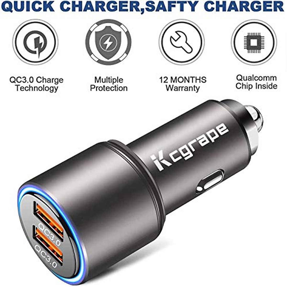 36W Dual Quick Charge 3.0 Fast USB Car Charger and Cable for Samsung Galaxy S21 S20 S22 Plus Ultra FE A14 A23 5G A51 A71 A52 A32 A42 A12 A01 A11,S10 Note 20 10 9 A72,Cigarette Lighter Phone Adapter