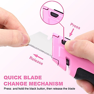 TOPLINE Retractable Pink Utility Knife, Retractable Pink Box Cutter, Blade Storage Design, 18-Piece SK5 Blades and a Dispenser Included (1 PACK(PINK))