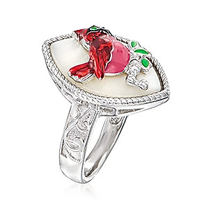 Ross-Simons Mother-Of-Pearl and Multicolored Enamel Cardinal Ring in Sterling Silver. Size 6