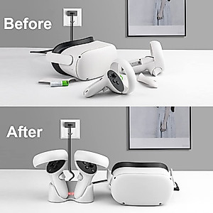 Iesooy Quest 2 Charger Dock Station for Quest 2 Headset and Controller, Quest 2 Charging Station with 2 Rechargeable Batteries, Charging Stand for Quest 2 Handle