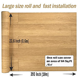 Oxdigi Peel and Stick Vinyl Flooring Roll 24''x393''/ 64 Sq.Ft, Self Adhesive Floor Tiles Wood Plank Look Flooring, Waterproof Wear-resistant for BedroomKitchen RV, Rustic Nature (DE145-33)