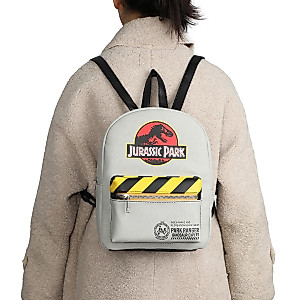 Jurassic Park Dinosaur Movie Logo Caution Tape Grey Mini Backpack