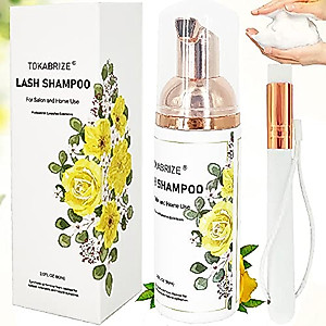 Eyelash Extension Shampoo 60ml + Brush/Eyelid Foaming Cleanser/Professional Salon and Home Care/Wash for Extensions and Natural Lashes/Non-Irritating & Paraben Safe Makeup & Mascara Remover (White)