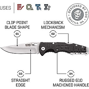 SOG Salute Mini Tactical Knife- EDC Folding Pocket Knife with 3.1 Inch Blade, Adjustable Thumb Stud and Low Carry Bayonet Clip, Bead Blasted (FF1001-CP)