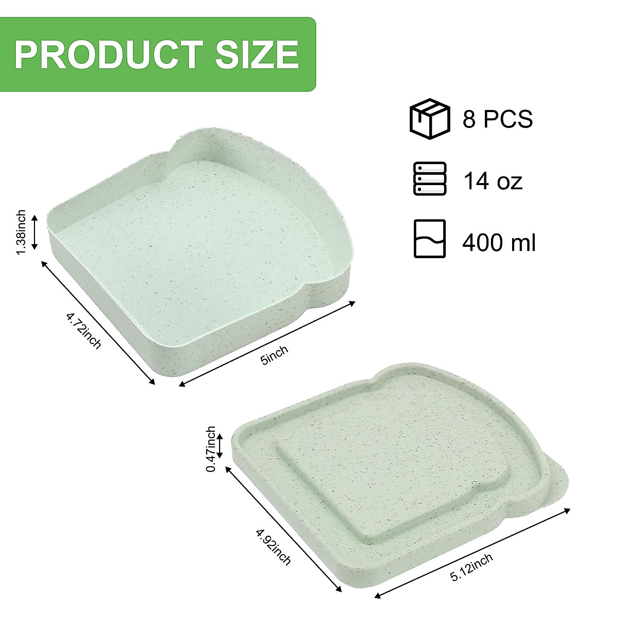 Voittozege 8 Pc Sandwich Containers for Lunch Boxes, 14 oz Plastic Reusable Sandwich Holder with Lid, Microwave & Dishwasher Safe, Family