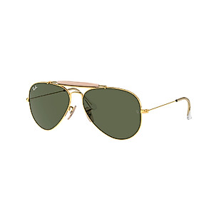 Ray-Ban RB3029 Outdoorsman II Aviator Sunglasses, Gold Rose/G-15 Green, 62 mm