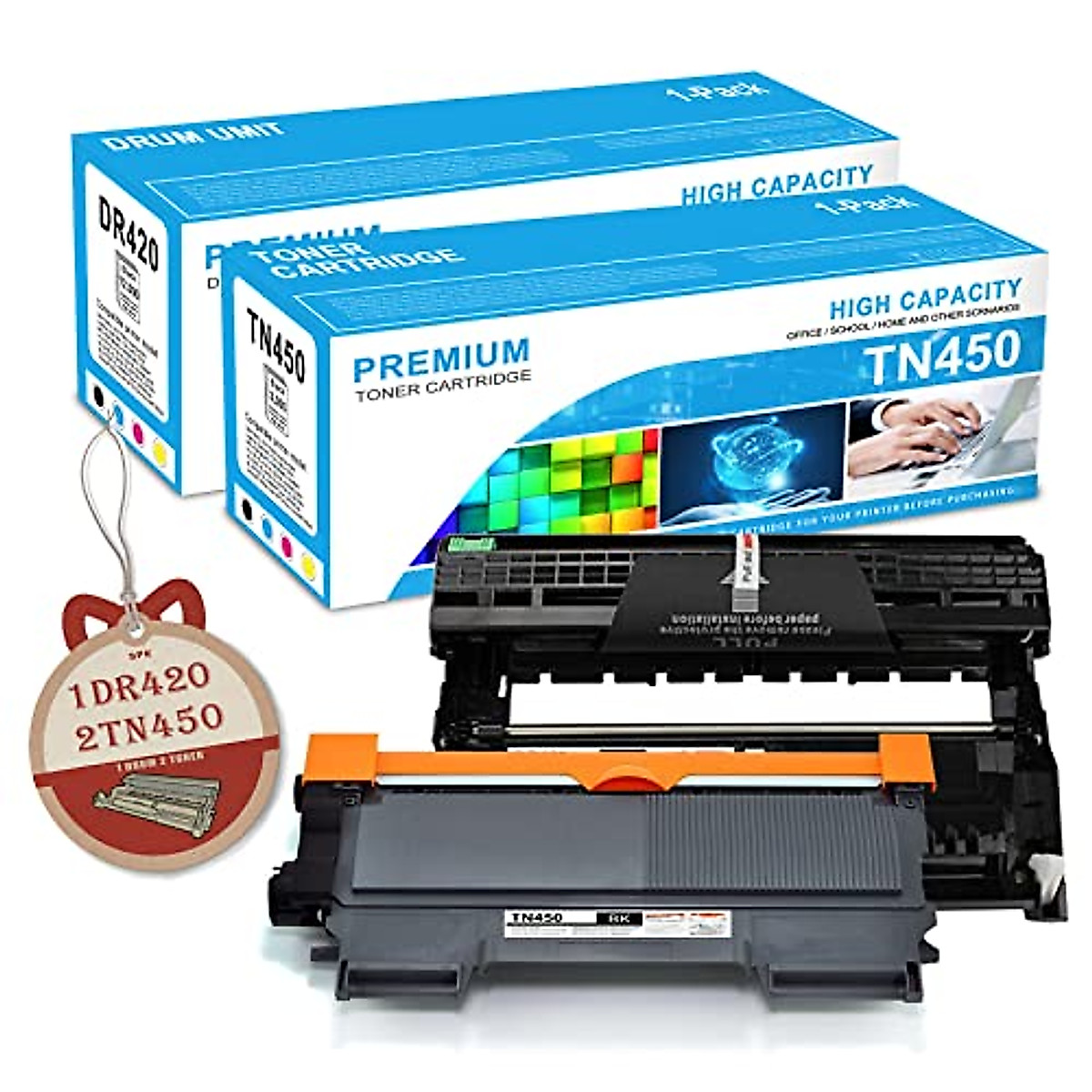 TN-450 High Yield Toner Cartridge & DR420 Drum Unit Compatible TN450 DR420 Replacement for Brother DR420 TN-450 for Brother DCP-7065D MFC-7360N MFC-7460DN Printer Toner.(1 Toner, 1 Drum 2 Pack)