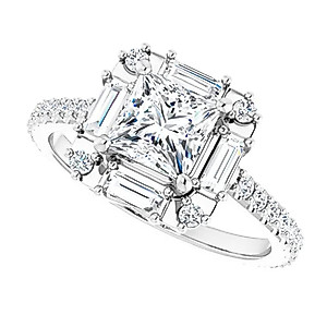 JEWELERYIUM 1 CT Princess Cut Colorless Moissanite Engagement Ring, Wedding/Bridal Ring Set, Solitaire Halo Style, Solid Sterling Silver Vintage Antique Anniversary Promise Ring Gift for Her (5.5)
