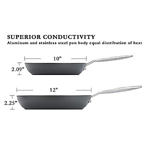 MsMk Non Stick Frying Pans, 10 Inch and 12 Inch Nonstick Frying Pan Set PFOA Free Non-Toxic, Skillet Set for Induction, Ceramic and Gas Cooktops
