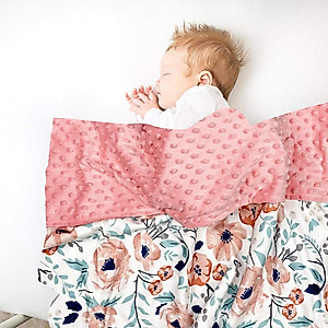 Giggle Angel Baby Plush Minky Blanket Double Layer with Dotted Backing for Baby Girl or Baby Boy (Flower Pattern)