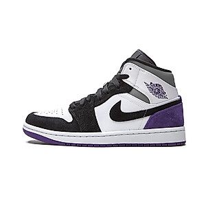 Nike Men's Air Jordan 1 Mid Se Court Purple Suede, White/Court Purple/Black, 7.5