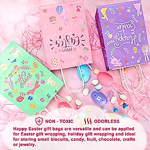 24PCS Easter Gift Bags, Easter Treat Bags with Handle,Easter Party Favor Bags, Easter Bunny Gift Bags Decorated with Happy Easter Egg Hunt and Chicks Pattern for Kids Spring Party